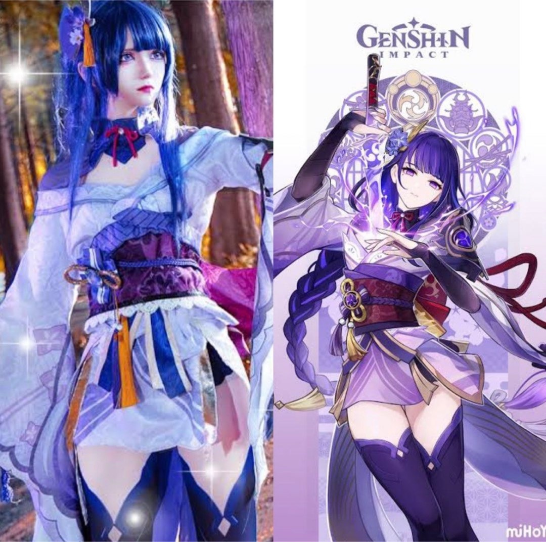 Genshin Cosplay Raiden Shogun Costume Wig Accessories Set Electro Game ...