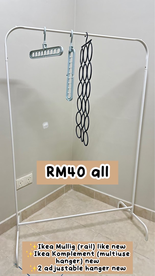 Ikea Mulig cloth rail (like new) + Ikea Komplemen (hanger new ...