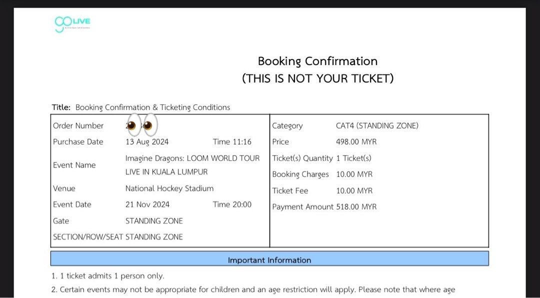 Imagine Dragon Loom Tour Standing Zone Cat4 for RM480 ONLY, Tickets ...