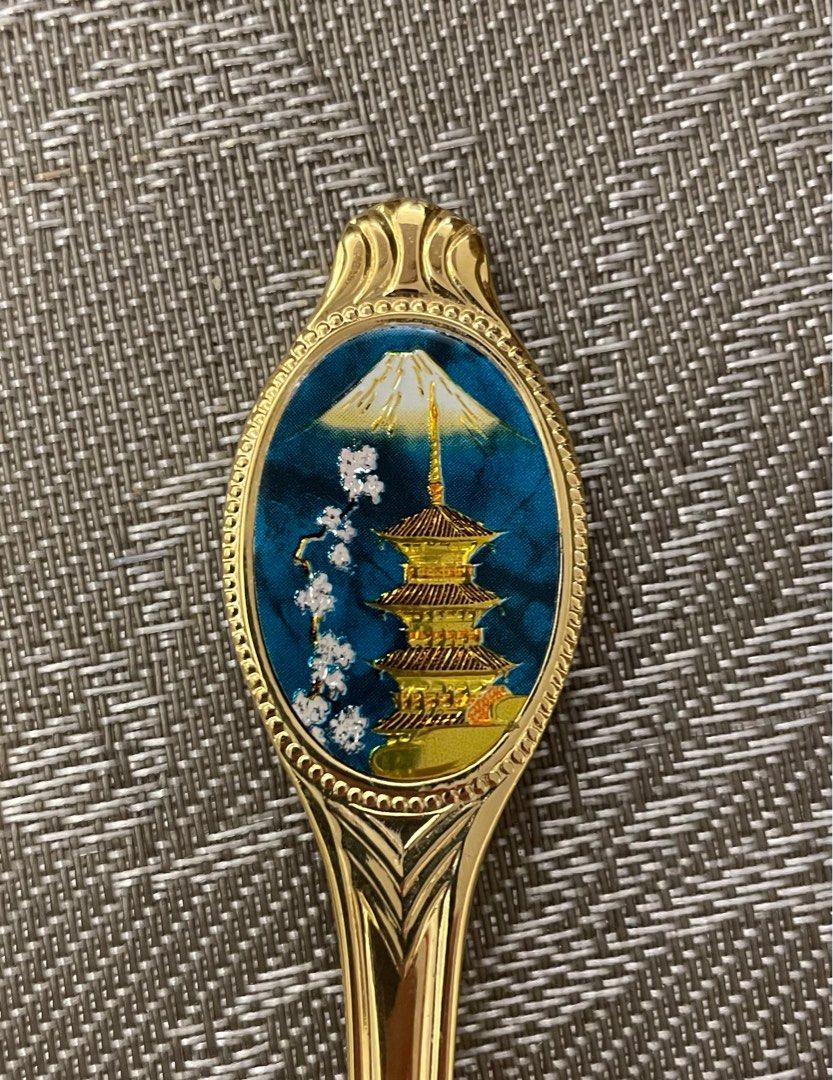 Japanese Chokin Migita Gold Plated Stainless Steel Souvenir collectible commemorative spoons ...