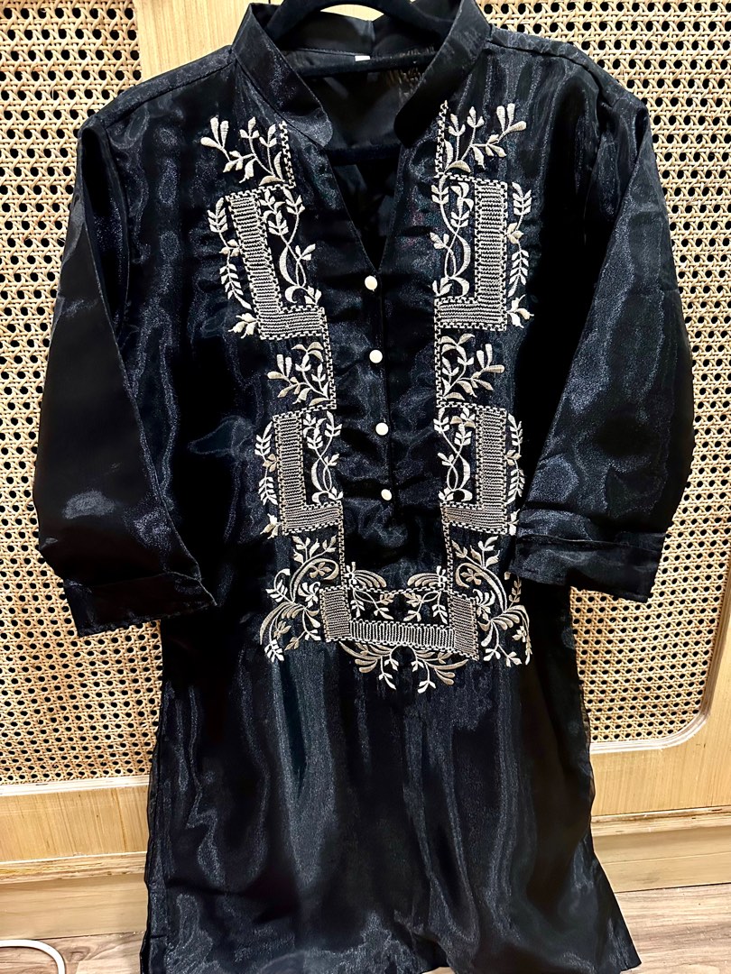 Modern Filipiniana Black Barong Dress - Plus Size, Women's Fashion ...