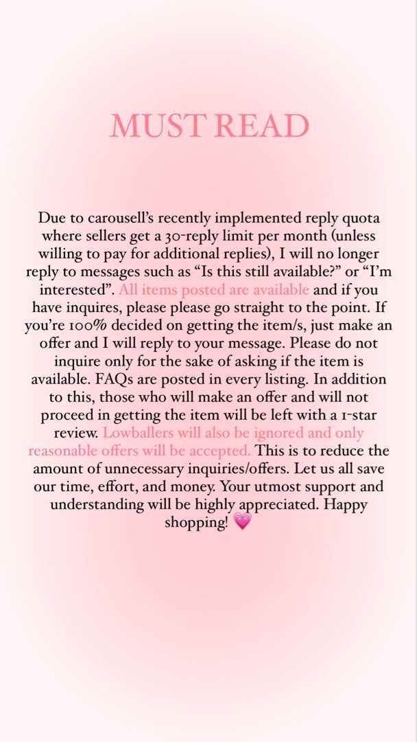 MUST READ AND FAQS, Announcements on Carousell