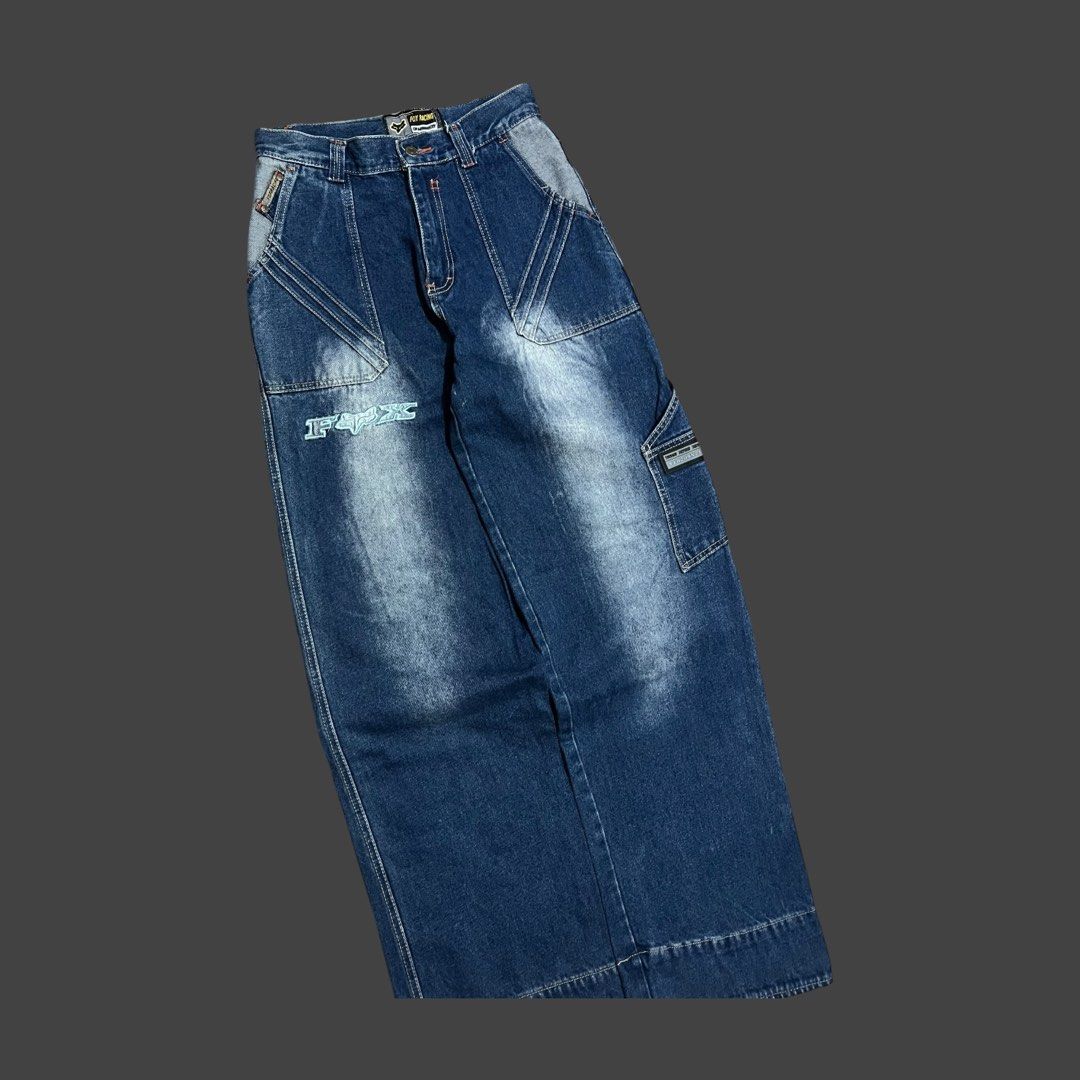 RARE 2000s Fox Racing Indigo Washed Big Pockets Baggy Stackable ...
