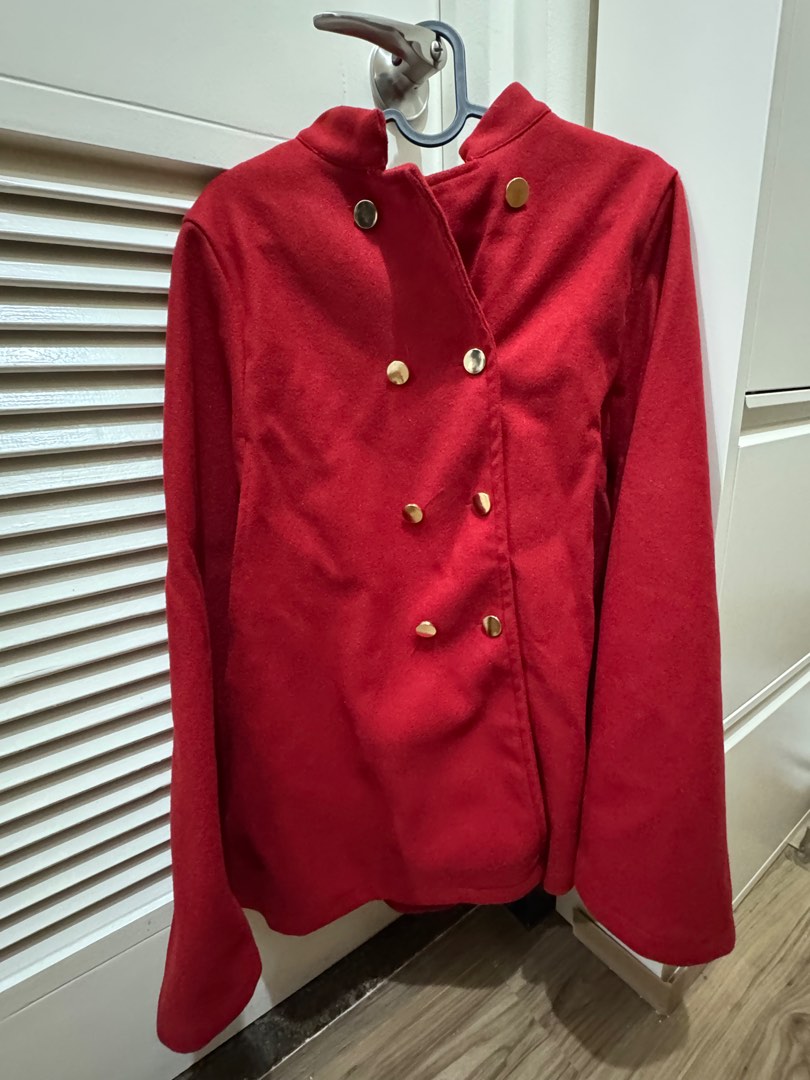 Red Cloak Sleeve Cape Coat, Women's Fashion, Coats, Jackets and ...