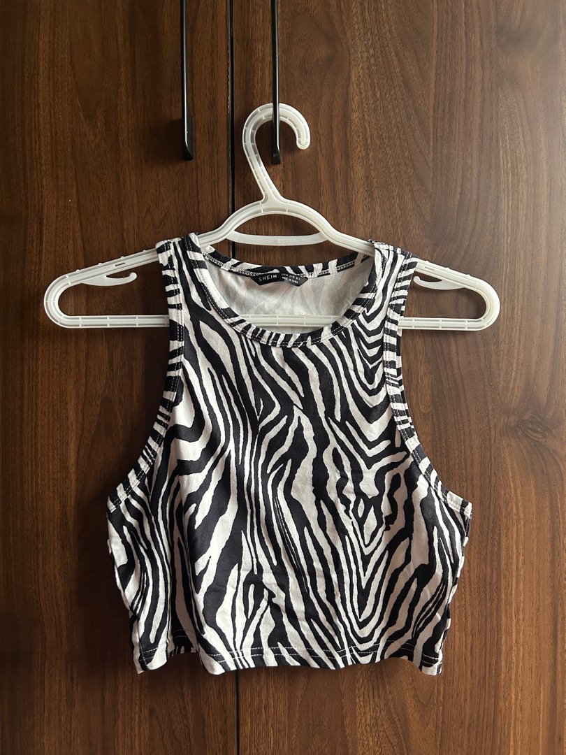 shein zebra cropped racer top, Women's Fashion, Tops, Sleeveless on ...