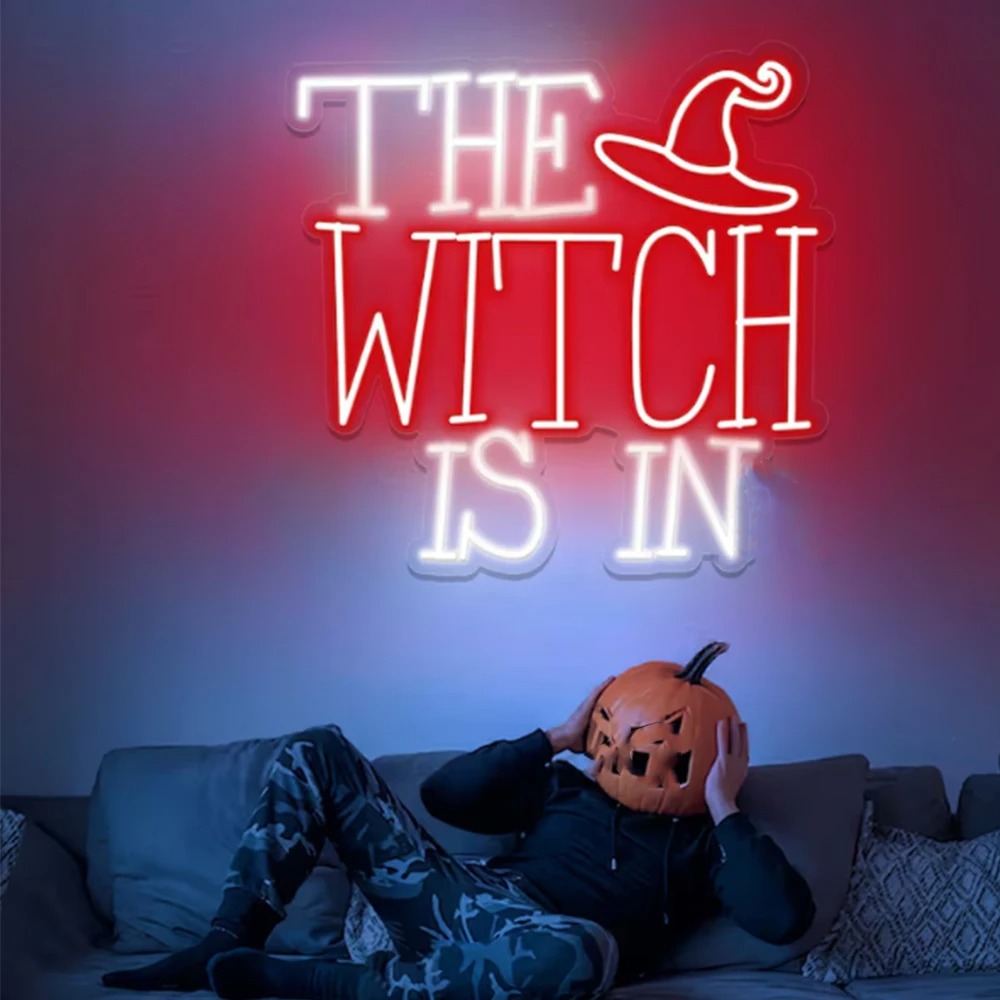 The Witch Is In Neon Led Sign Dimmable Letter Lights Halloween Room ...