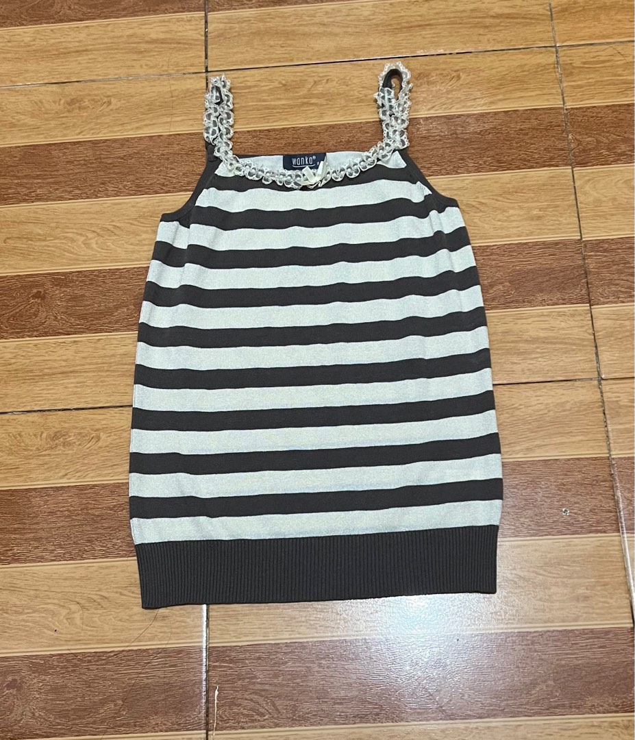 AUTHENTIC Wanko Brown and White Cami Fitted Top Laced Whimsical ...