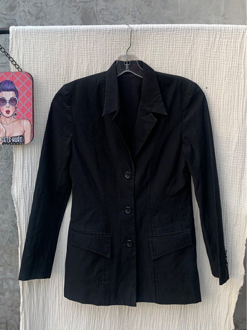 Blazer hitam pekat basic polos untuk ngantor kantor formal vibes korean ...