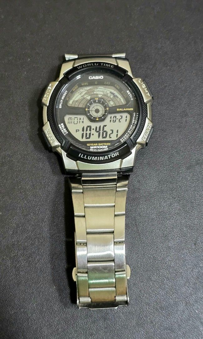 Casio World time AE-1100W Stainless Steel Watch, Men's Fashion, Watches ...