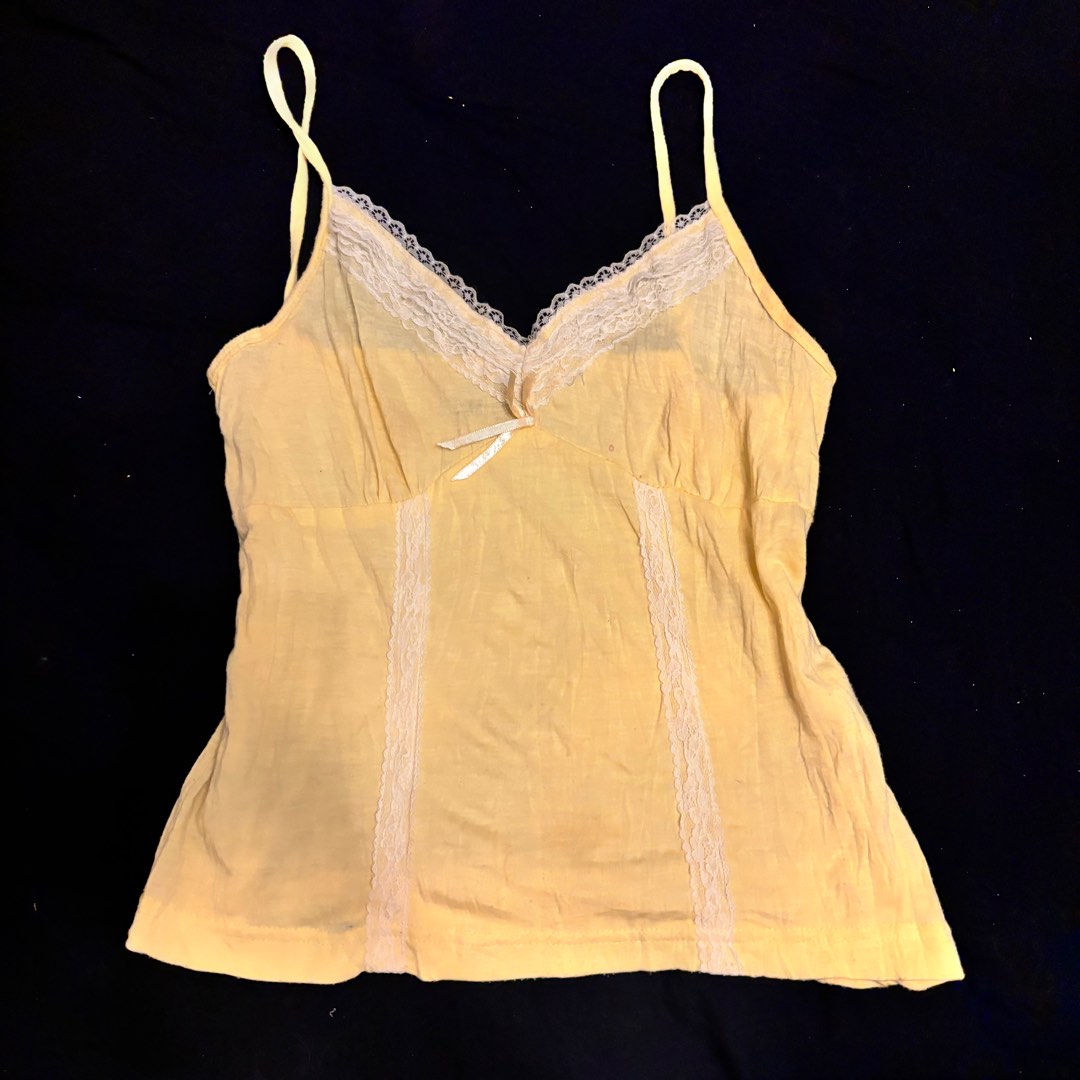 Dainty Yellow Lace Ribbon Coquette Cottagecore Fairycore Cami Camisole ...