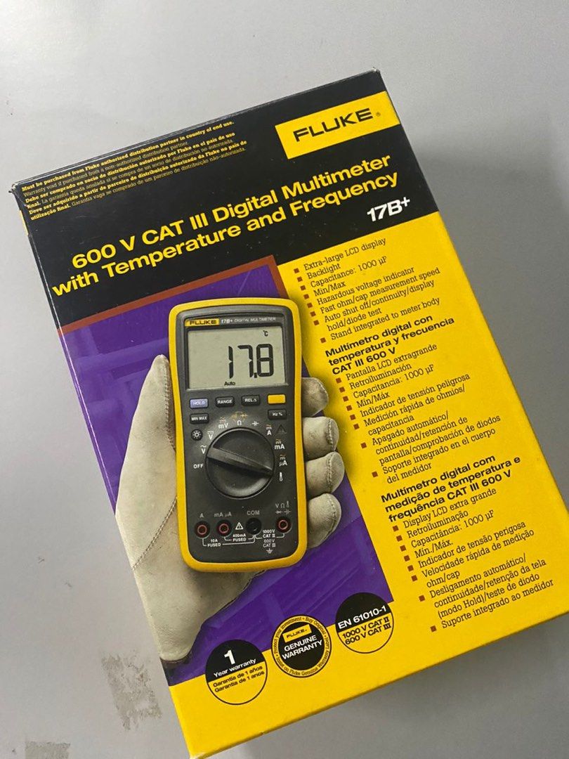 Fluke 17B+ Cat III digital multifunction Multimeter(comes with temperature indicator), Furniture ...