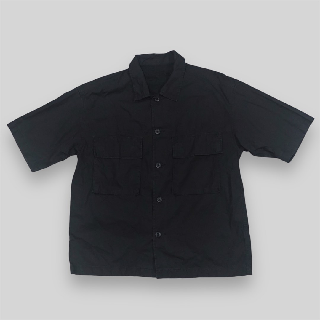 GU by UNIQLO Men's Utility Button-Down Polo in Black - L, Men's Fashion ...