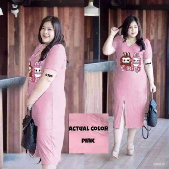 LABUBU BKK THAILAND PLUS SIZE FRONT SLIT BODYCON DRESS IN DOUBLE LINING ...