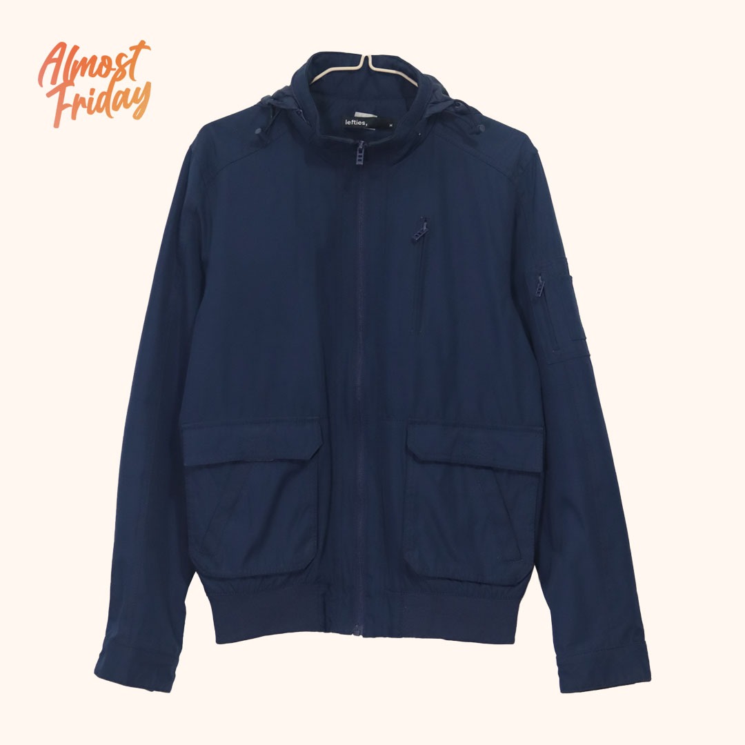 LEFTIES Blue Thick Bomber Jacket with Hood (Preloved) Medium, Men's ...