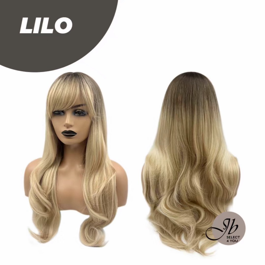 LILO: JBSELECT4YOU 25 INCHES BLONDE WITH DARK ROOT CURLY WIG WITH BANGS ...