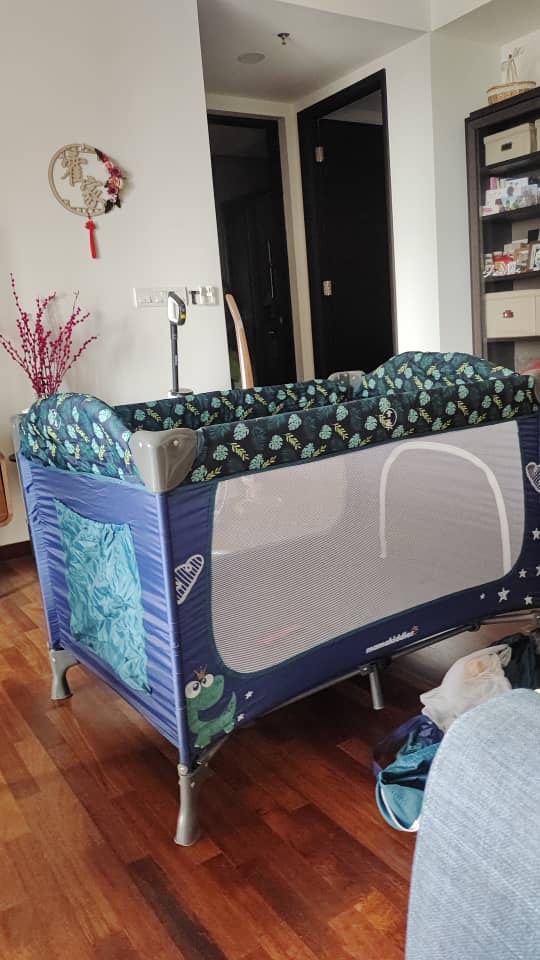 Mamakiddies Baby Cot 2 Level Portable Bed Playpen Travel Cot Stitching ...