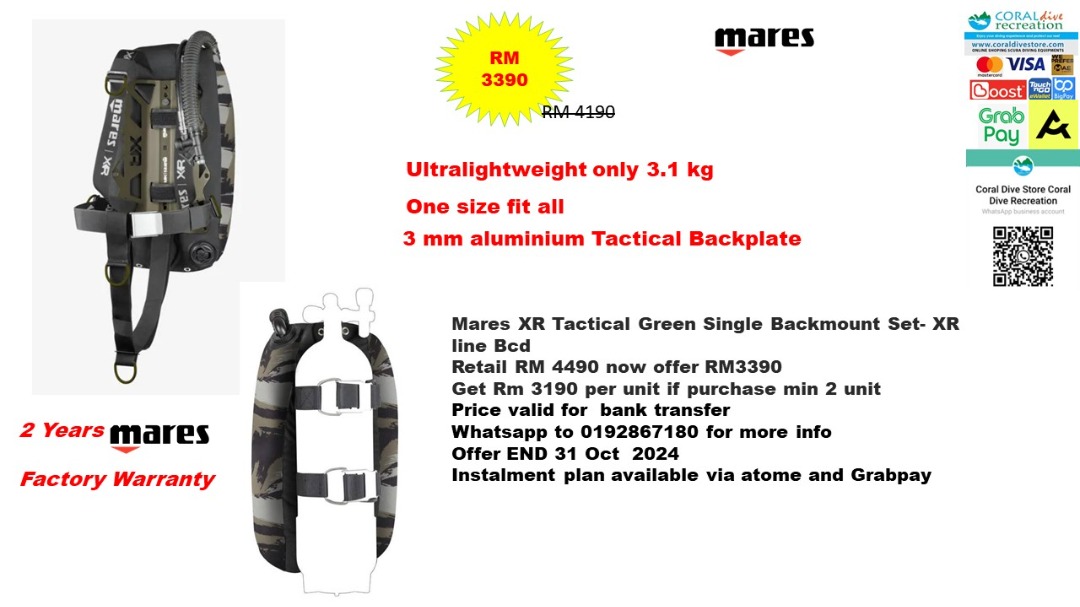 Mares XR Tactical Green Single Backmount Set- XR line Bcd, Sports ...