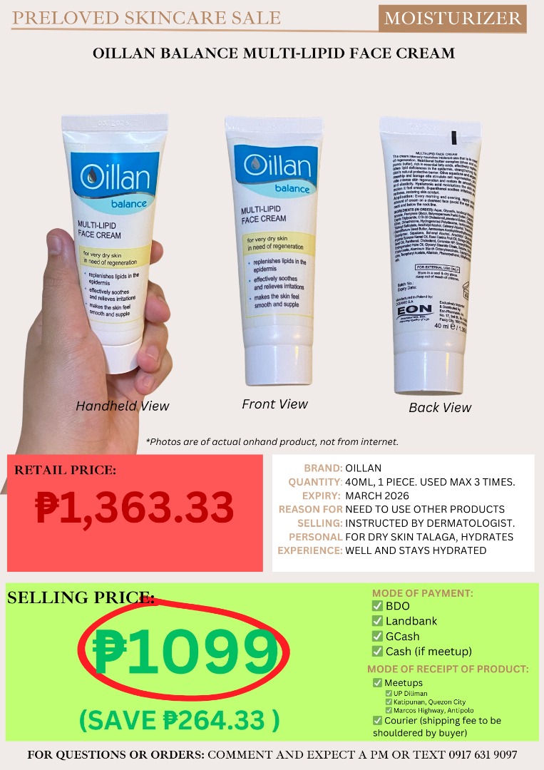 Oillan Balance Multi-Lipid Face Cream, Beauty & Personal Care, Face ...