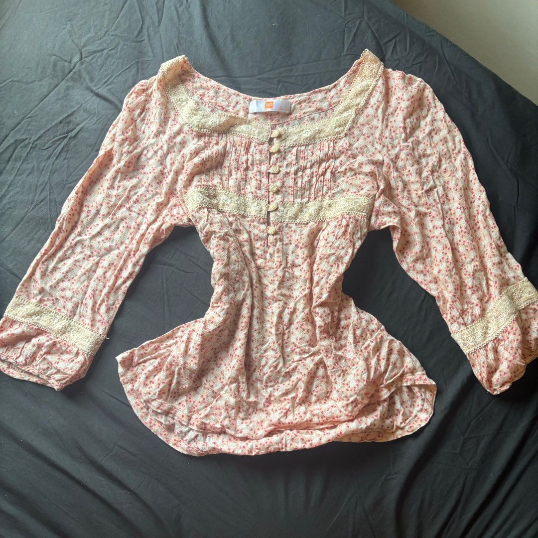 Pink Cottagecore Milkmaid Shoujo Acubi Dainty Coquette Lace Top, Women ...