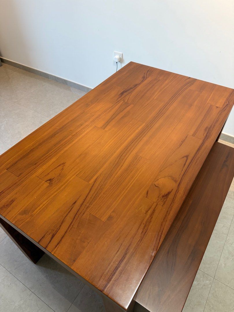 Scanteak Solid LIGE Wood Dining Table w/ Wooden Plank Benches ...