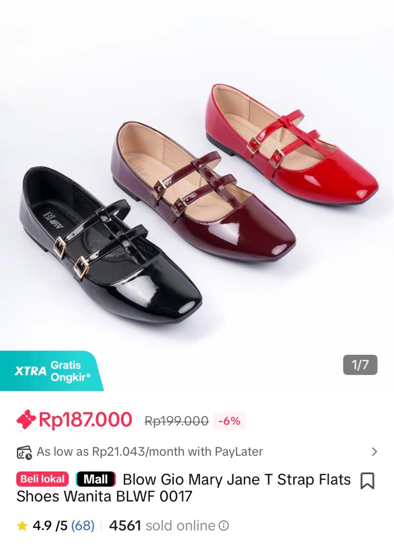 Shop at Blow Gio Mary Jane T Straps Flats, Fesyen Wanita, Sepatu di ...