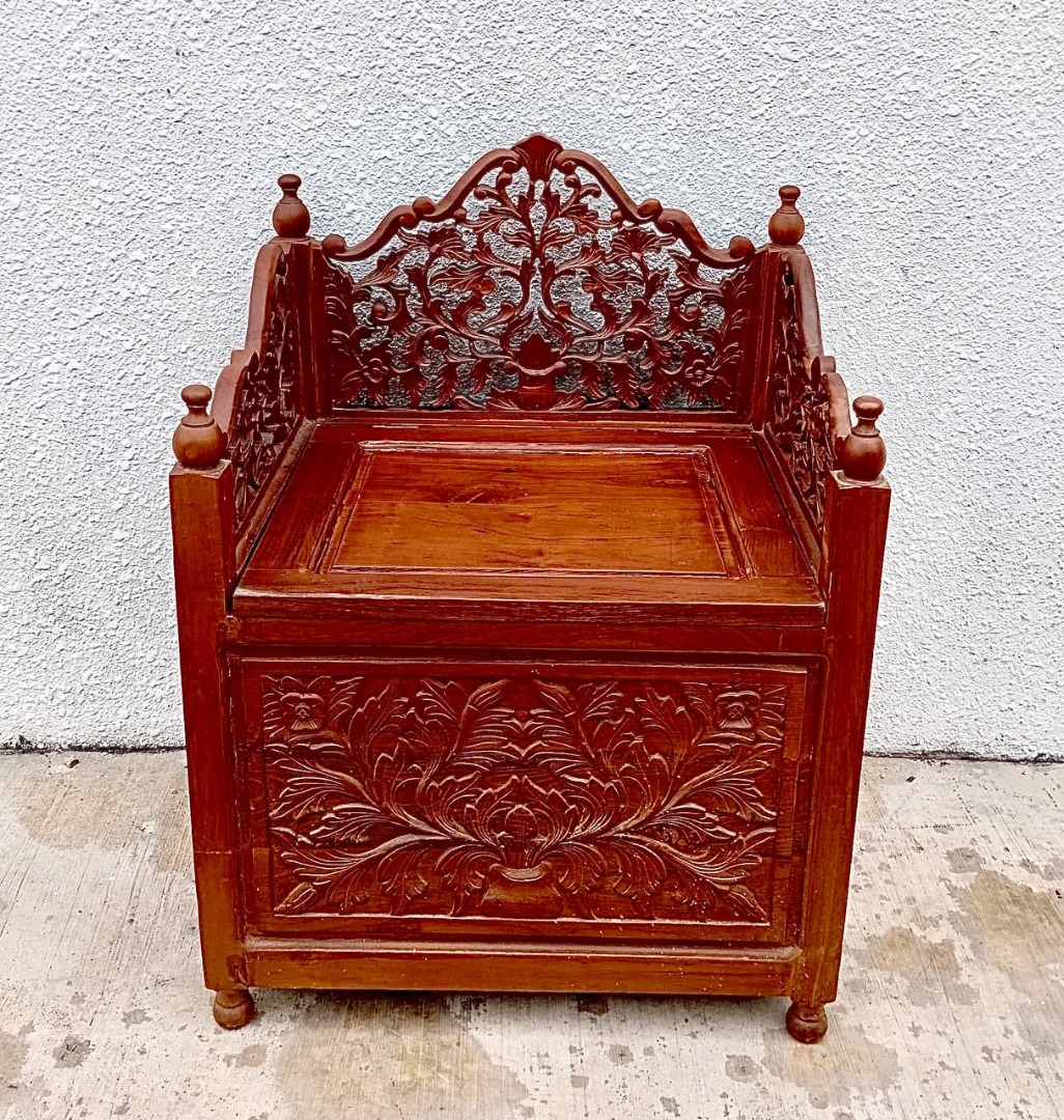 Teakwood Antique Chair With Storage Compartment, Furniture & Home ...