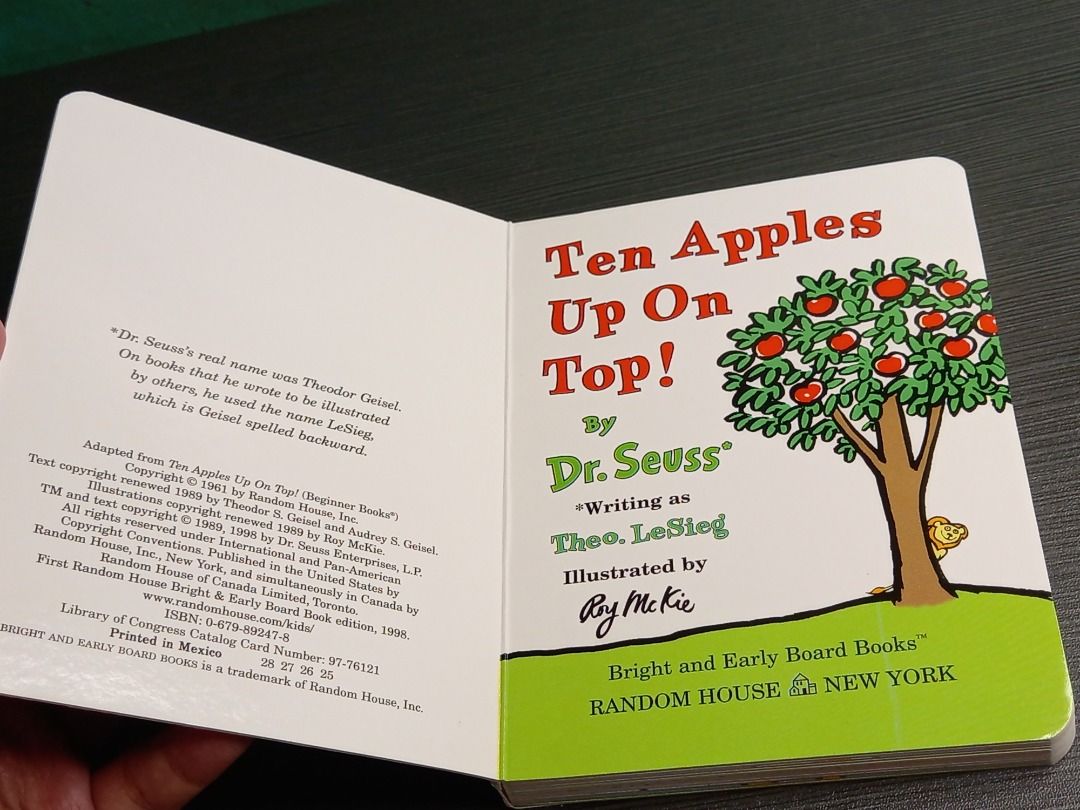 Ten Apples Up On Top Board Book By Dr. Seuss, Hobbies & Toys, Books ...