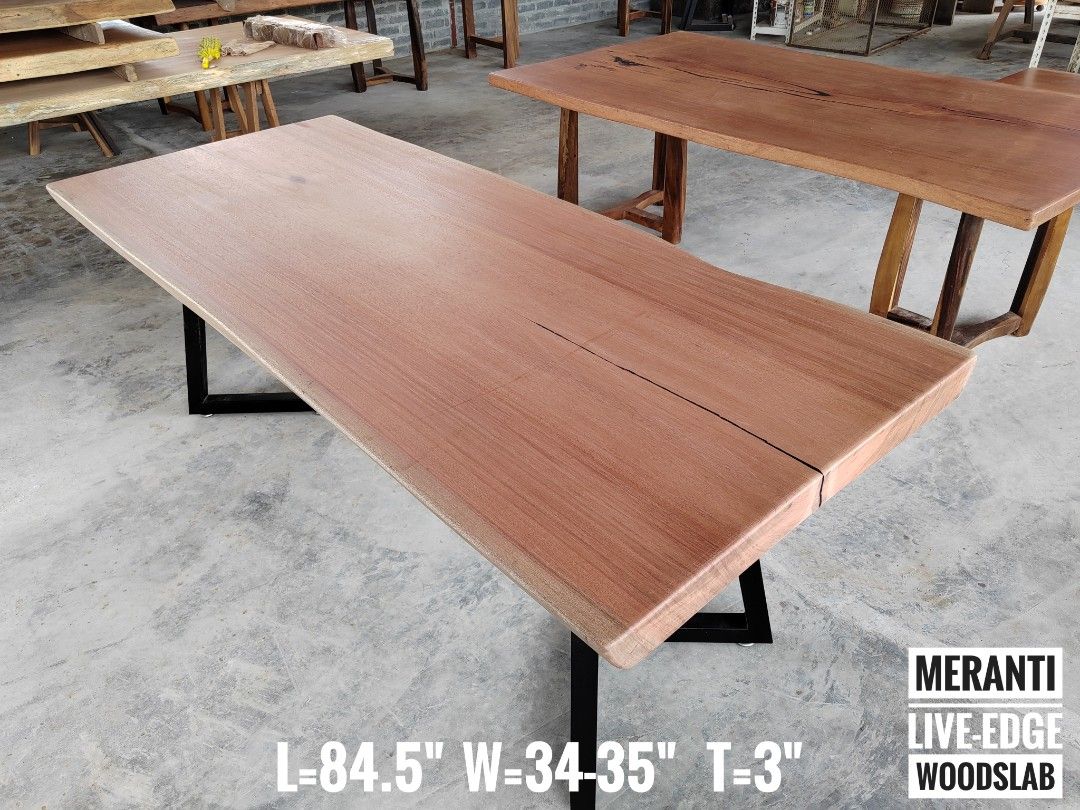 7ft Dining Table - Meranti Solid Live Edge Wood Slab, Furniture & Home ...