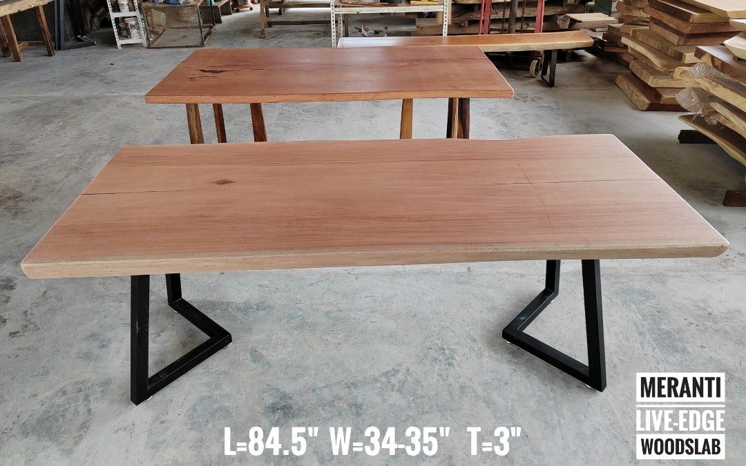 7ft Dining Table - Meranti Solid Live Edge Wood Slab, Furniture & Home ...