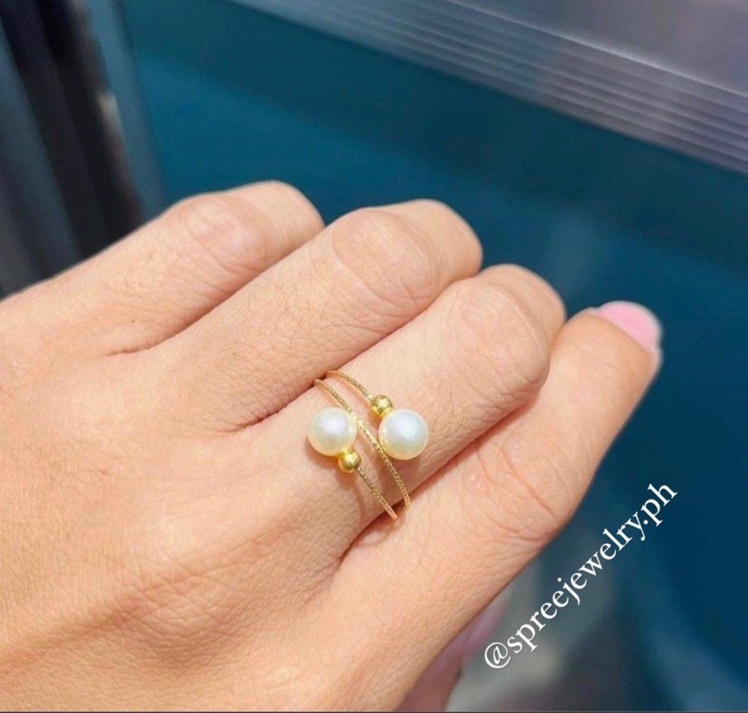 Adjustable pearl ring in 18k gold setting, Women's Fashion, Jewelry ...