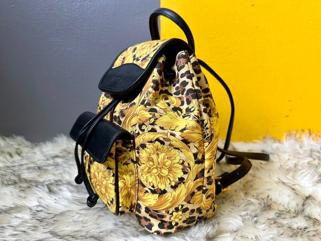 Authentic Gianni Versace Baroque Leopard Print Small Backapck, Luxury ...