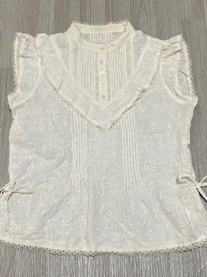 Coquette elegant white victorian cottagecore linen top y2k, Women's ...