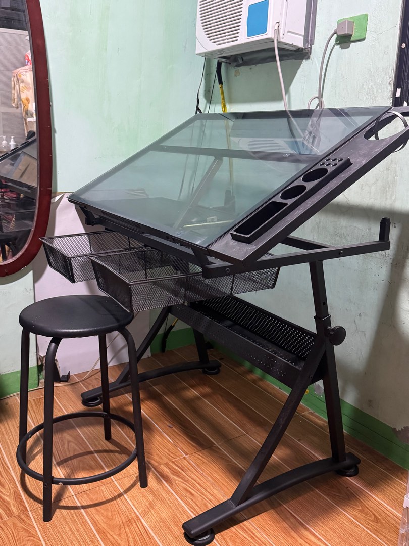 Drafting Table (glass), Furniture & Home Living, Office Furniture ...