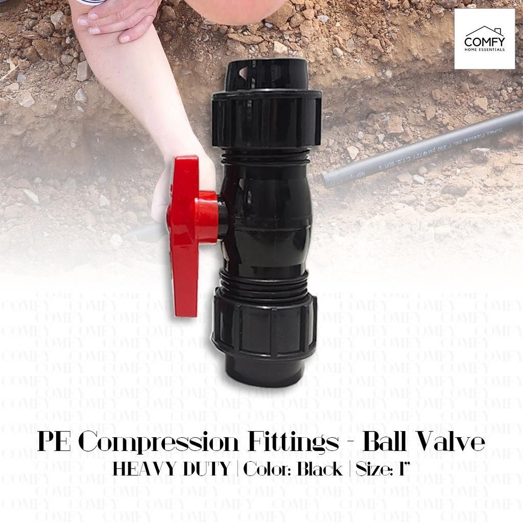 HEAVY DUTY THICK Black Plastic PE Compression Ball Valve 1/2 3/4 1" (Inch) Outdoor Water Pipe ...