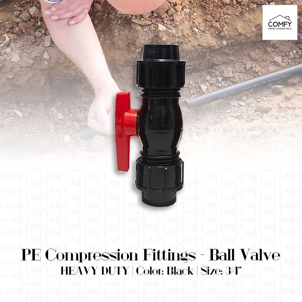 HEAVY DUTY THICK Black Plastic PE Compression Ball Valve 1/2 3/4 1 ...