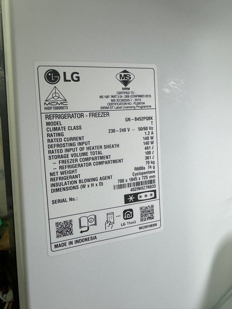 LG Fridge 452 Litre, TV & Home Appliances, Kitchen Appliances, Refrigerators & Freezers on Carousell