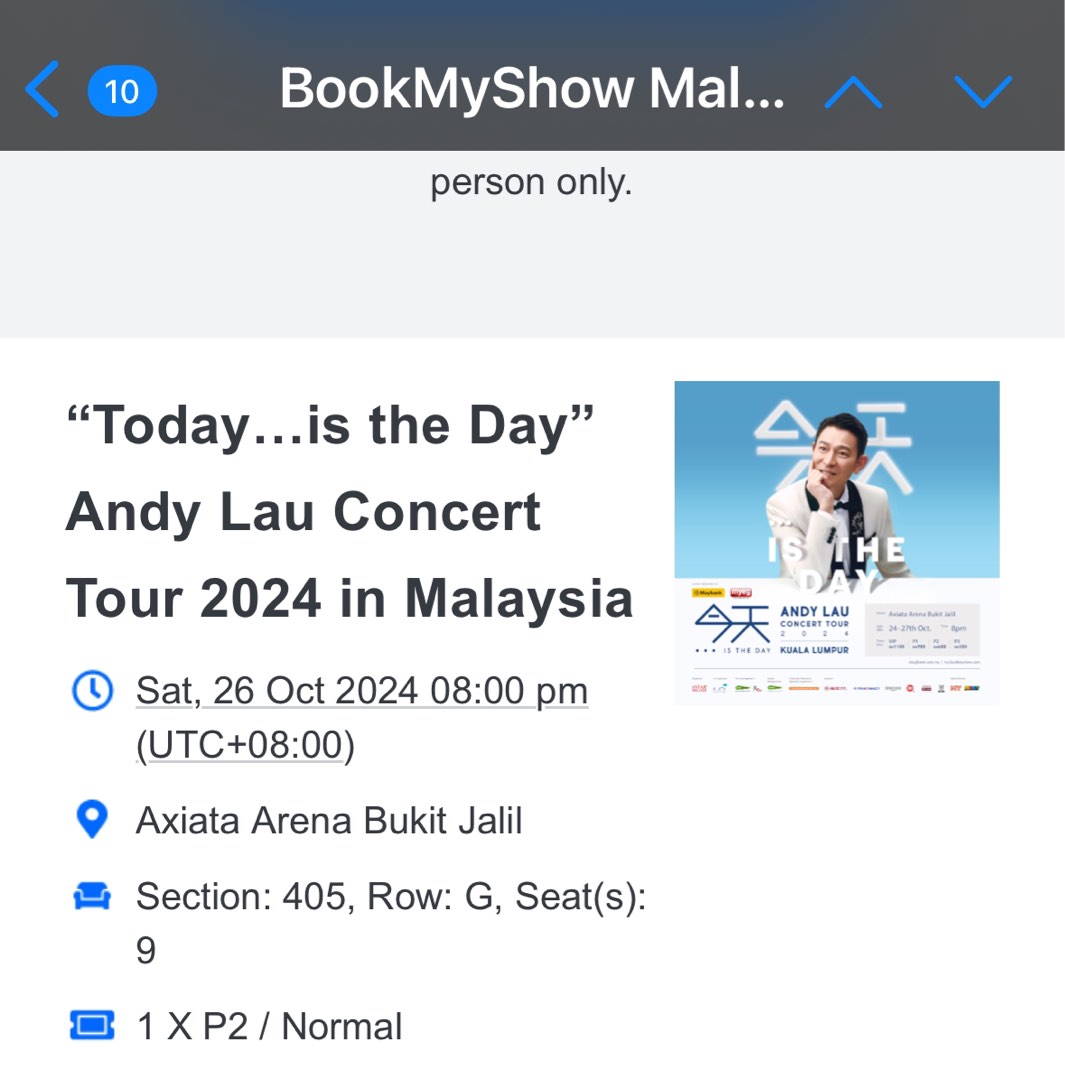 P2 × 1 Ticket Andy Lau [ Today … is the Day] CONCERT MALAYSIA TOUR 2024 ...