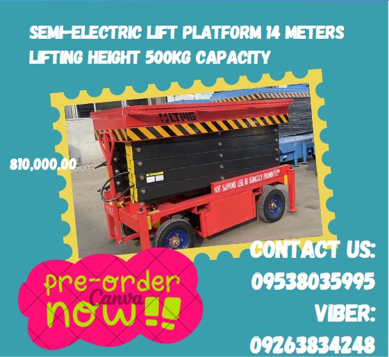 SEMI-ELECTRIC LIFT PLATFORM 14 METERS LIFTING HEIGHT 500KG CAPACITY ...