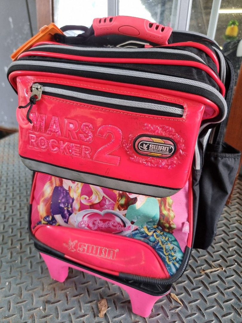 Swan Mars Rocker 2 Pink School Bag Trolley Bag, Babies & Kids, Babies ...