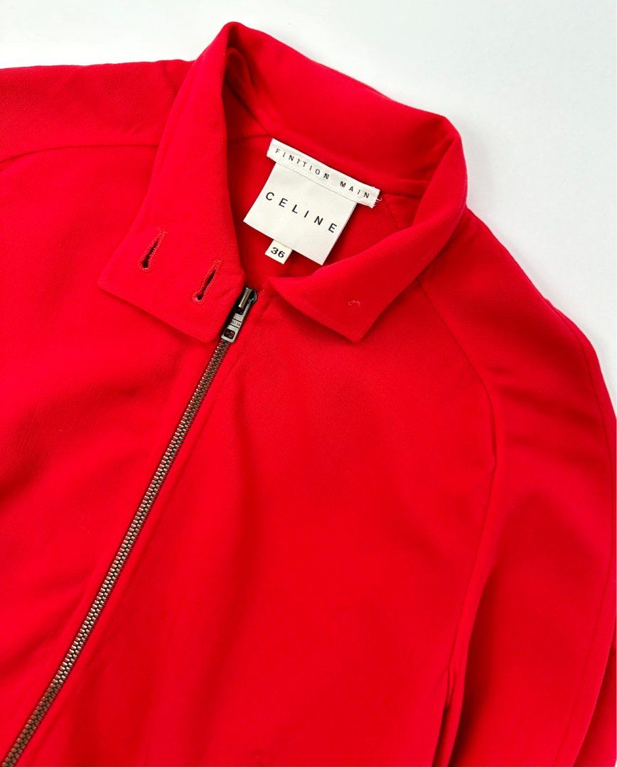 Vintage Celine Finition Main Zip-up Laine Wool Jacket in red, Luxury ...