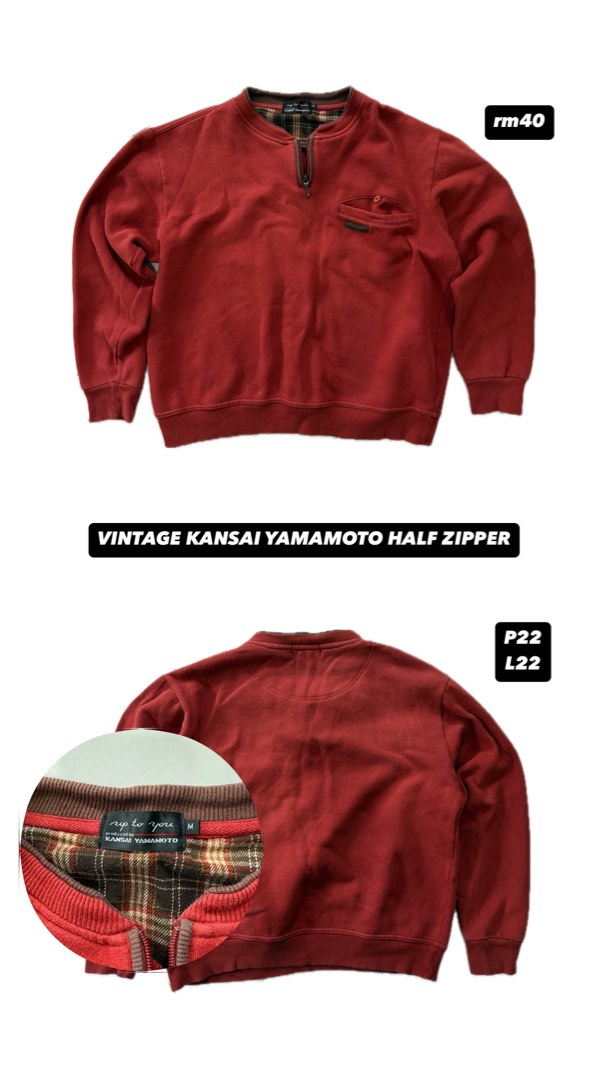 VINTAGE KANSAI YAMAMOTO HALF ZIPPER, Men's Fashion, Tops & Sets, Hoodies on Carousell