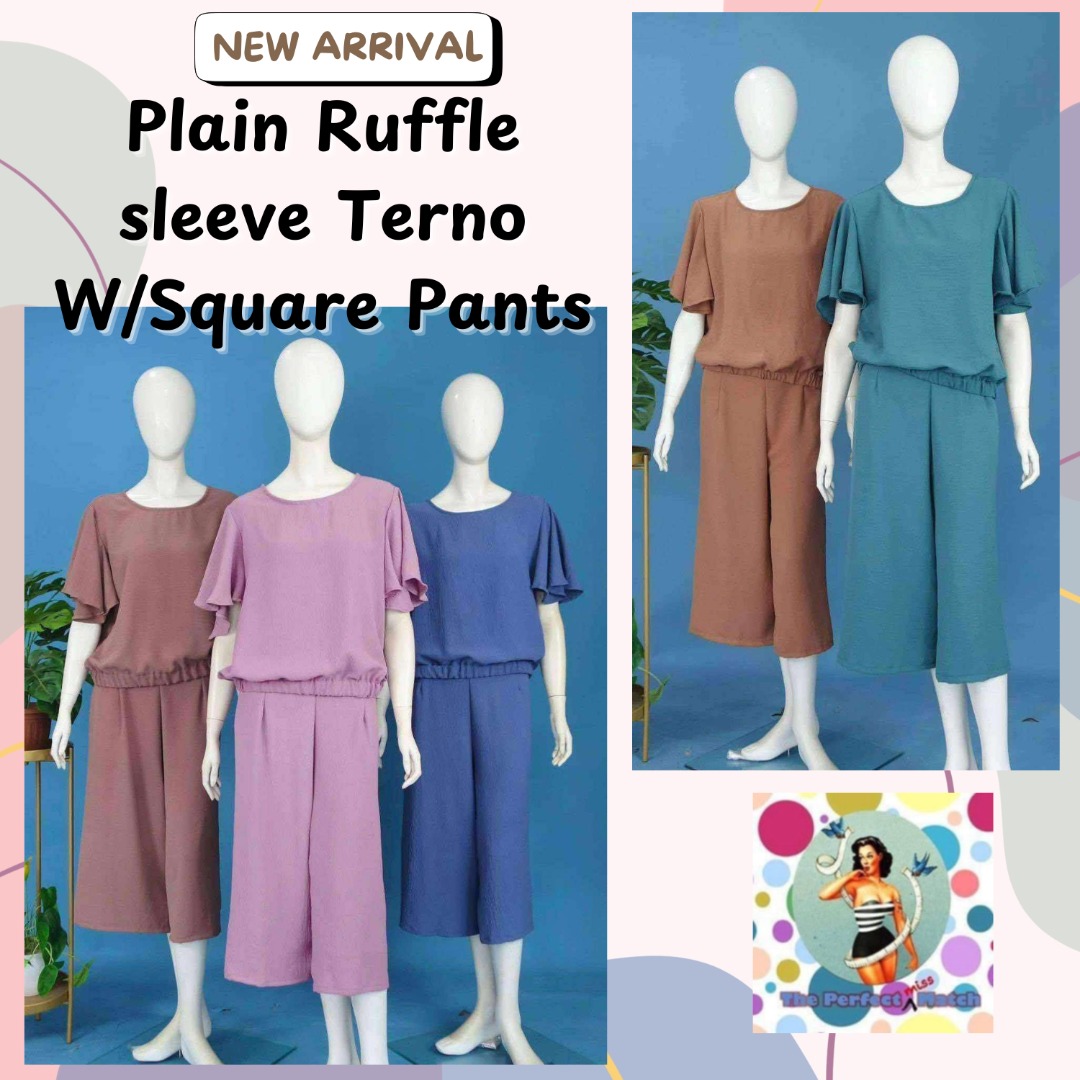 Womenswear Plain Ruffle Sleeve Terno with Tokong Square Pants, Women's ...