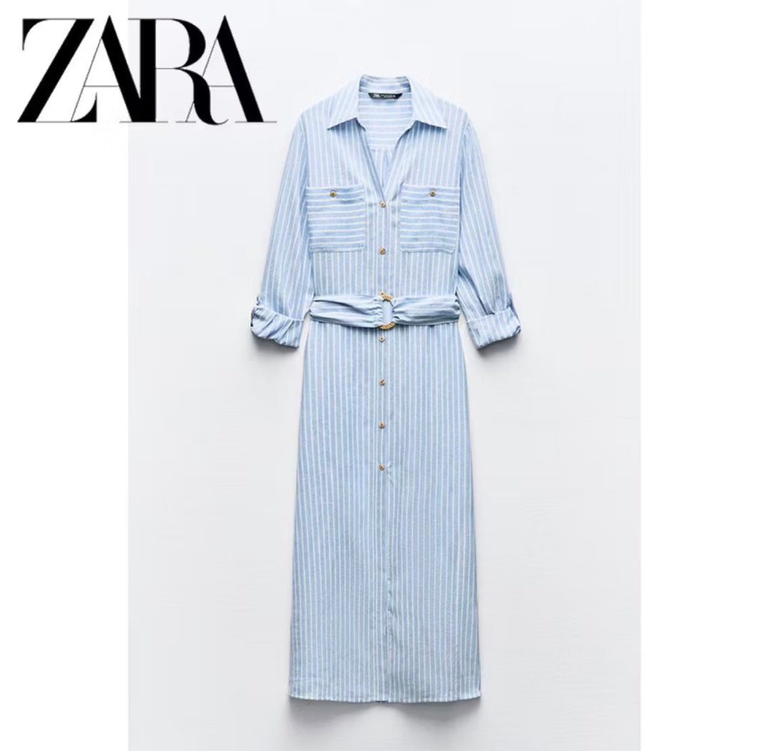 Zara light blue dress with belt, Women's Fashion, Dresses & Sets ...