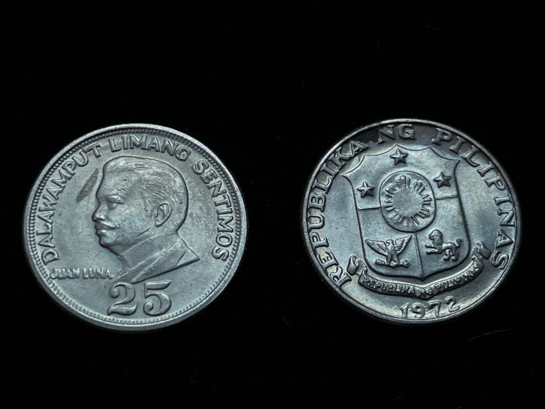 25 sentimos twenty five cents Pilipino Series coin Philippines coins vintage 1972 1974 Juan Luna ...