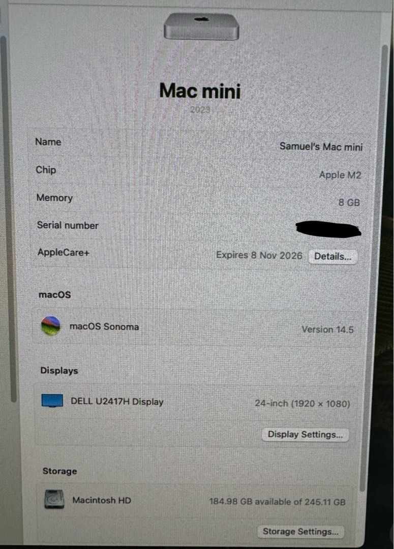 Apple Mac Mini (M2/8GB RAM/256GB SSD) with AppleCare+, Computers & Tech ...