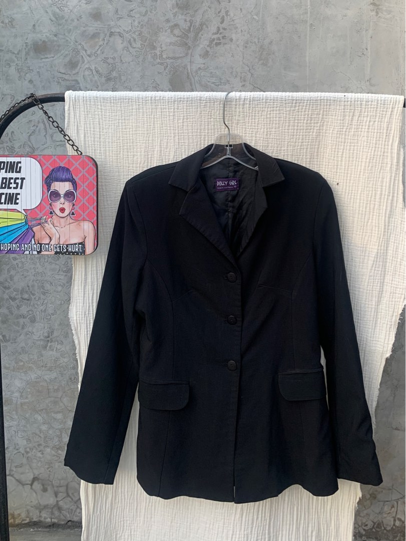 Blazer hitam basic polos vintage korean style lawas jadul kuno kantor ...