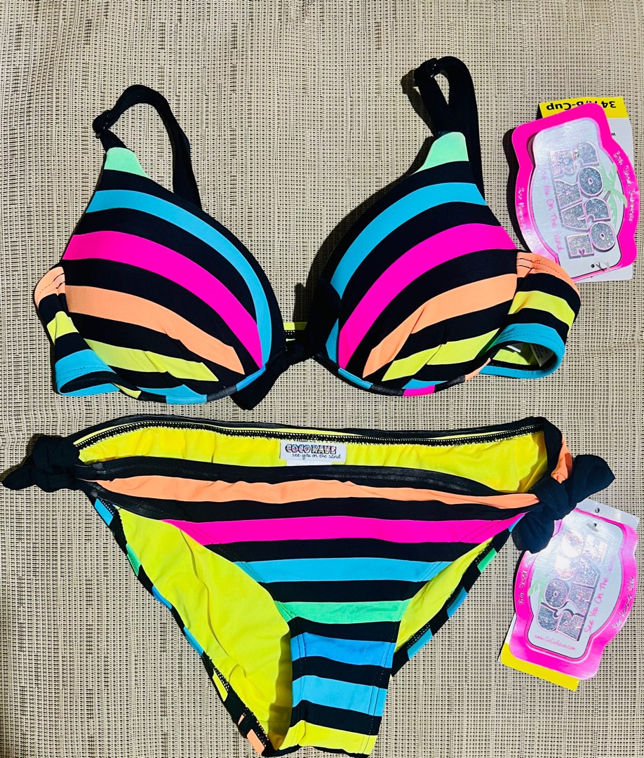 Coco Rave Multicolored Stripes Bikini set, Women's Fashion, Swimwear ...