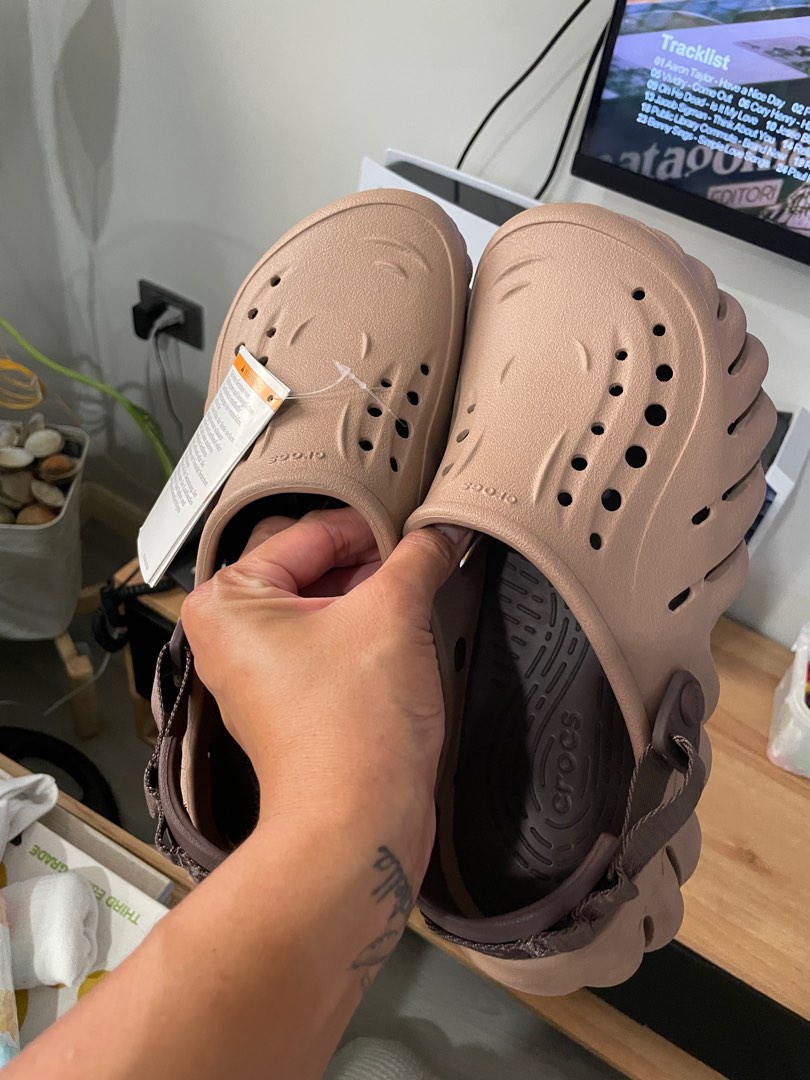 Crocs echo clog in latte, Men's Fashion, Footwear, Slippers & Slides on Carousell