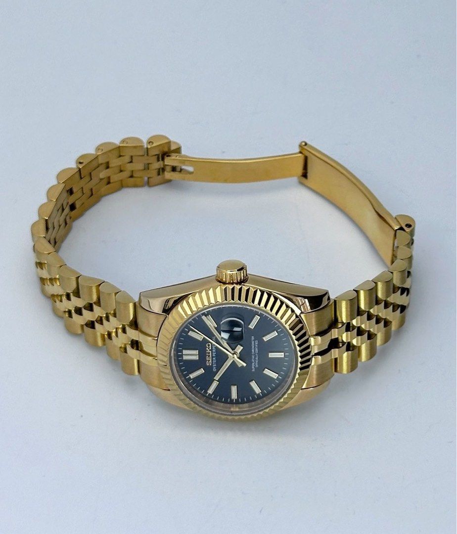 Custom Seiko Mod 31mm Black Gold DateJust Automatic Watch, Women's ...