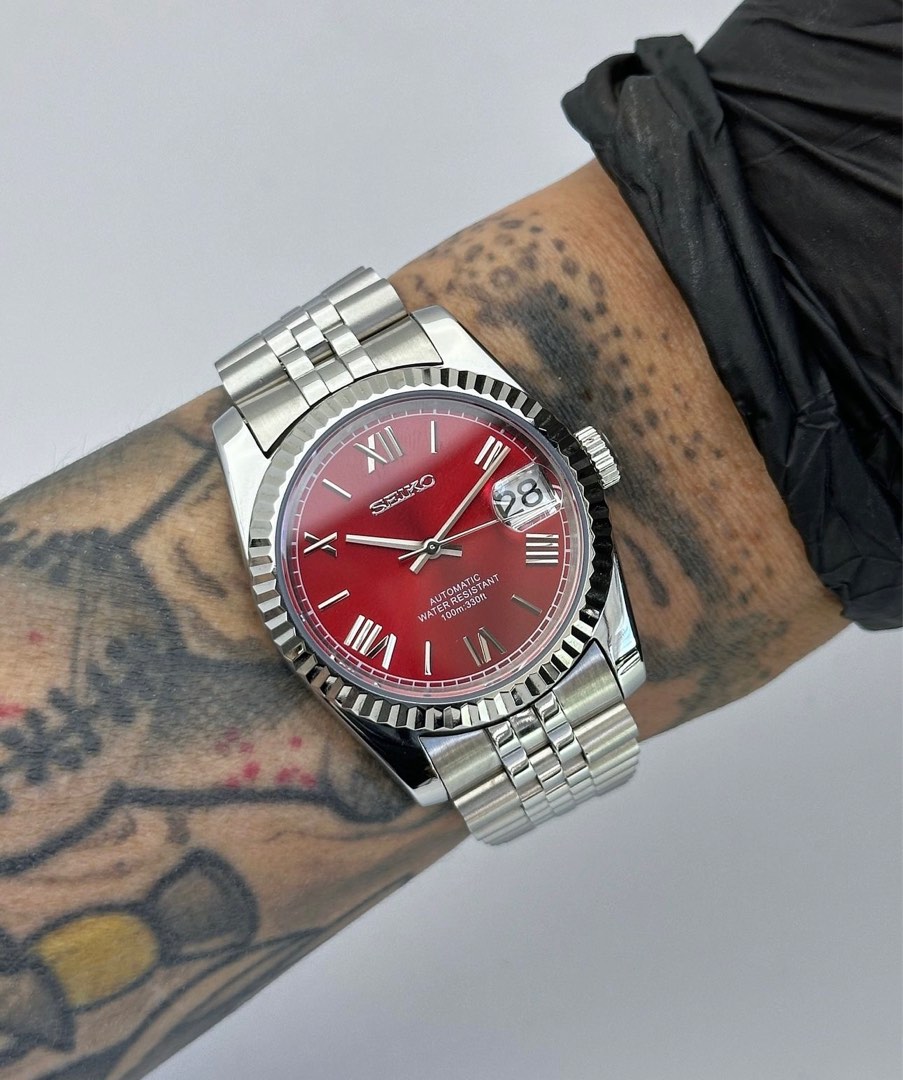 Custom Seiko Mod 36mm Red Roman DateJust Automatic Watch, Men's Fashion ...